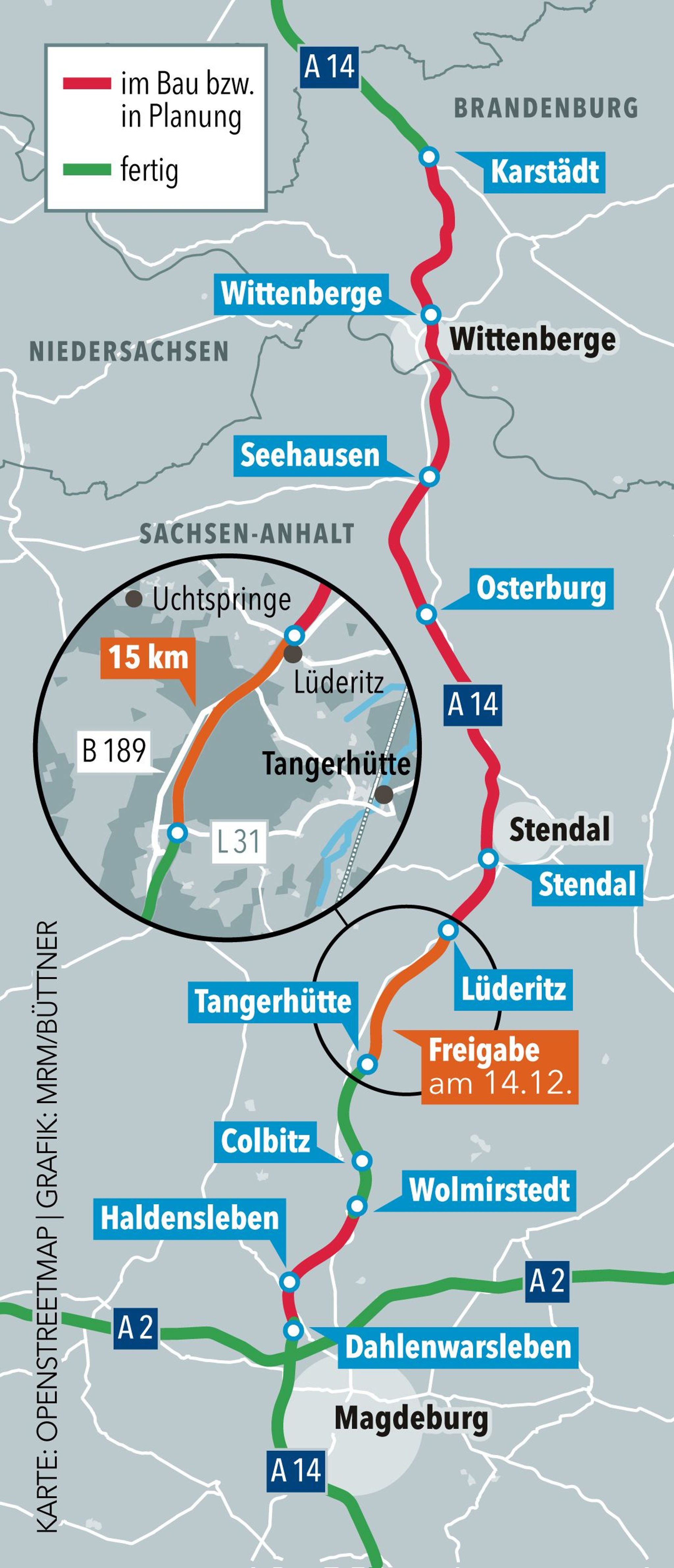 A14 Nordverlängerung: Nächster Abschnitt freigegeben: Freie Fahrt bis Lüderitz bei Stendal