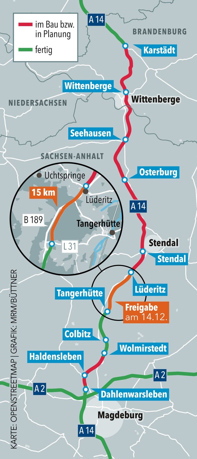 A14 Nordverlängerung: Nächster Abschnitt freigegeben: Freie Fahrt bis Lüderitz bei Stendal