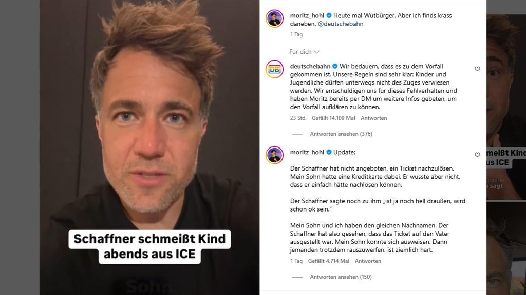 Wut auf die Bahn: Schaffner wirft Sohn von Comedian Moritz Hohl in ...